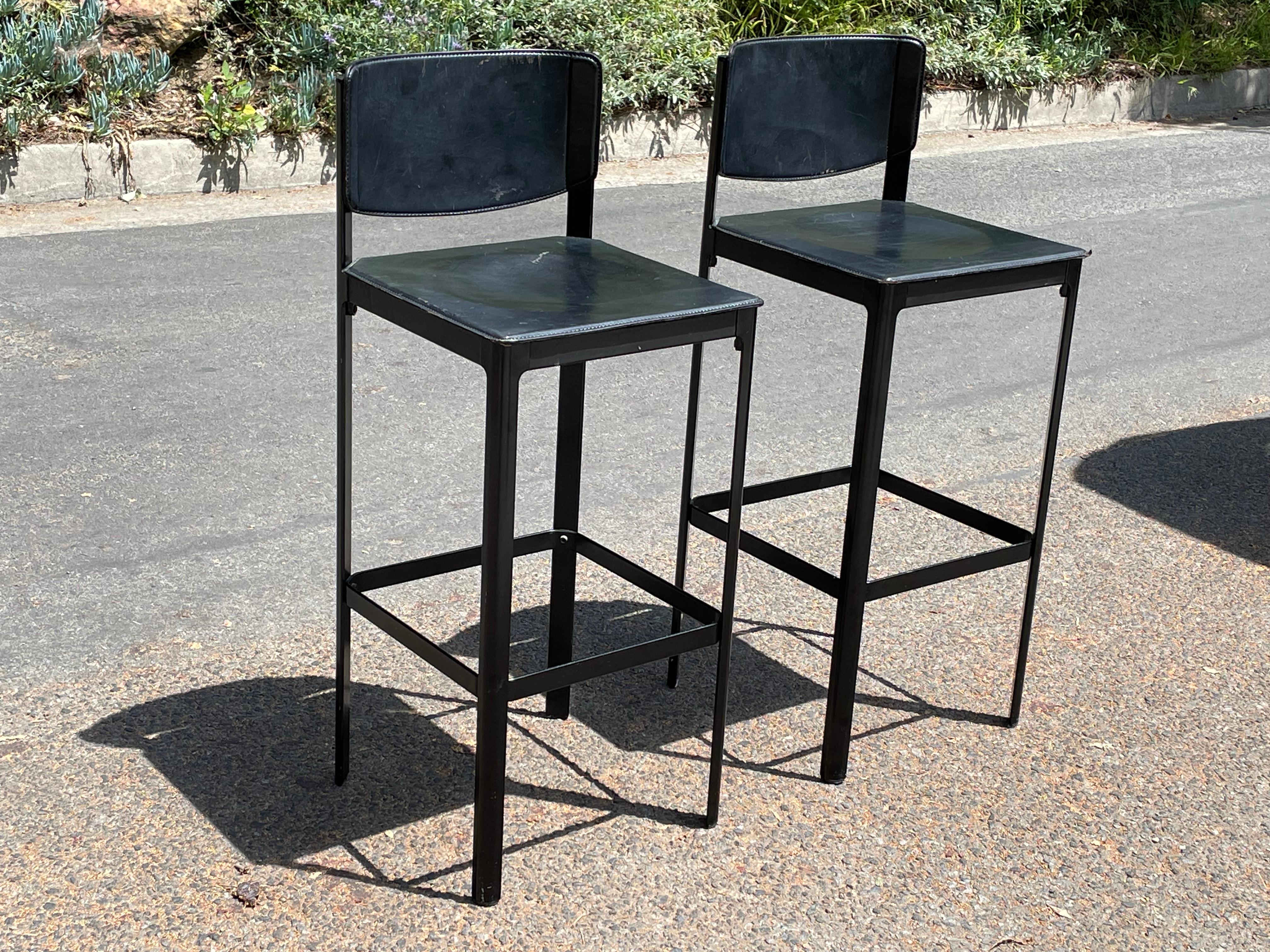 Set of 4 Matteo Grassi Bar Stools in Black Leather For Sale at 1stDibs