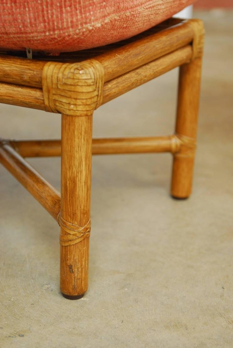 Pair of McGuire Bamboo Rattan Upholstered Ottomans at 1stDibs