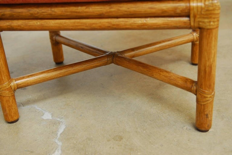 Pair of McGuire Bamboo Rattan Upholstered Ottomans at 1stDibs