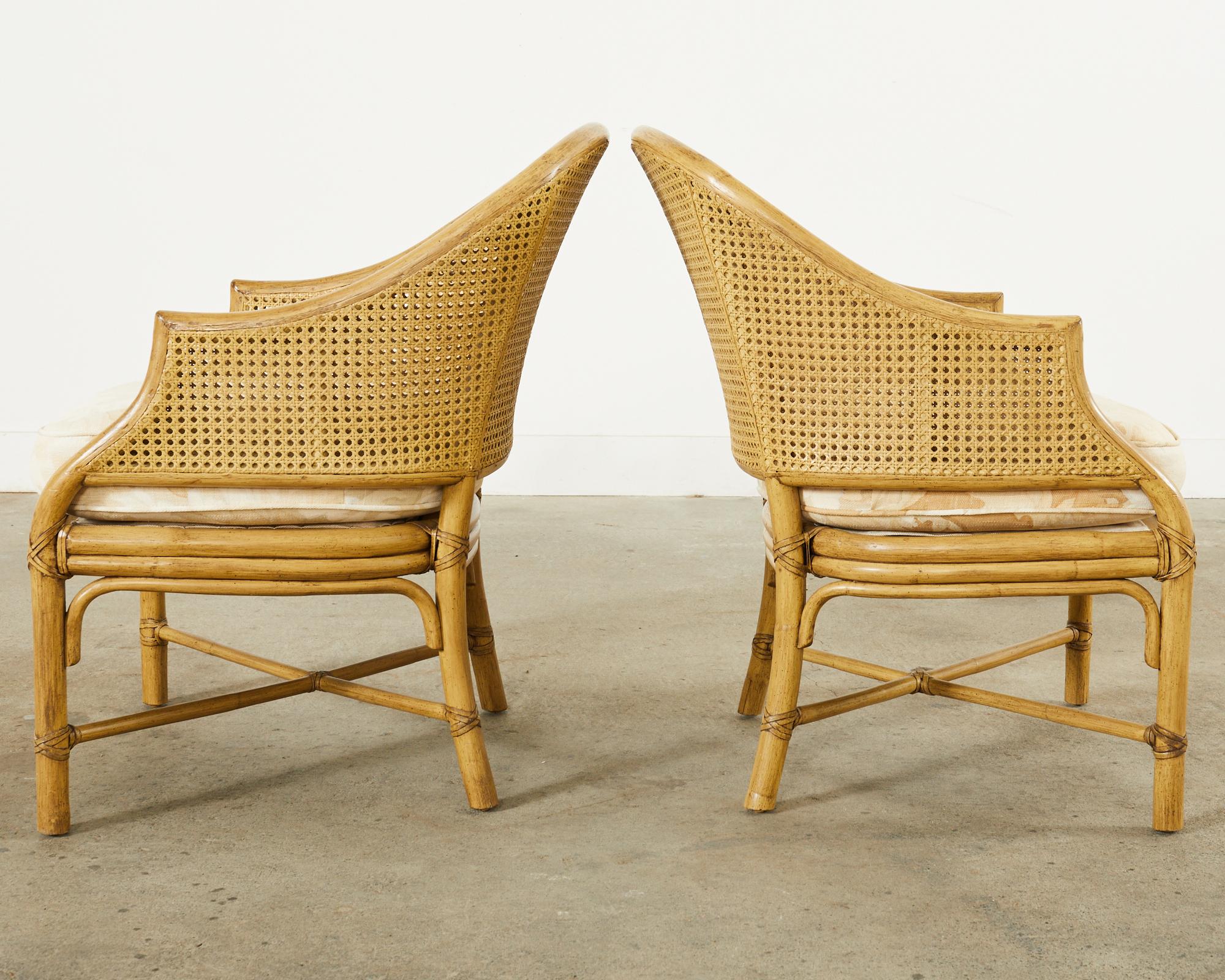 Pair of McGuire Caned Rattan Toboggan Barrel Back Dining Armchairs For ...