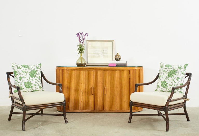 Pair of McGuire Organic Modern Rattan Target Lounge Chairs at 1stDibs
