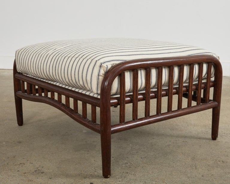 Pair of McGuire Pole Rattan Lounge Chairs with Ottoman For Sale at 1stDibs