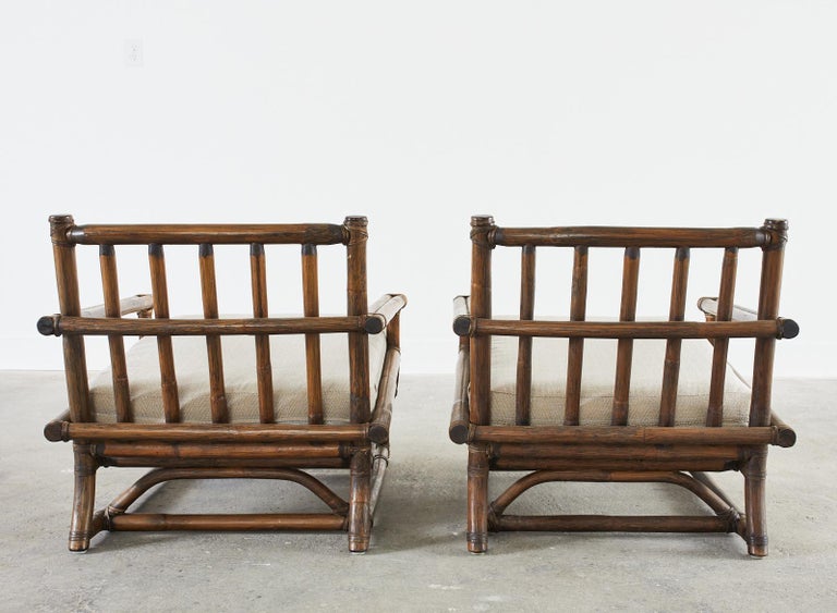 Pair of McGuire Rattan Low Asian Style Lounge Chairs at 1stDibs