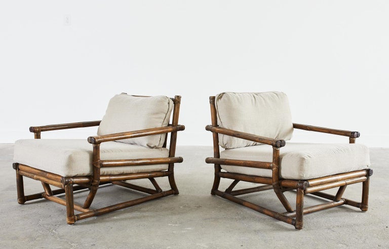 Pair of McGuire Rattan Low Asian Style Lounge Chairs at 1stDibs