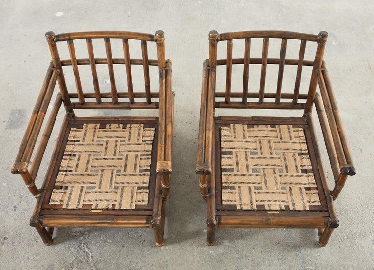 Pair of McGuire Rattan Low Asian Style Lounge Chairs at 1stDibs
