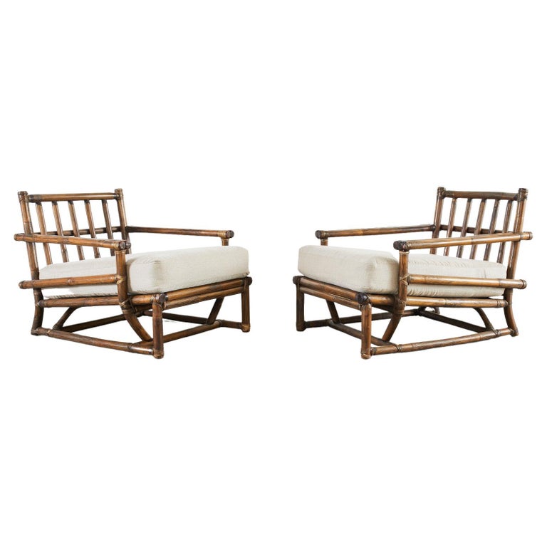 Pair of McGuire Rattan Low Asian Style Lounge Chairs at 1stDibs