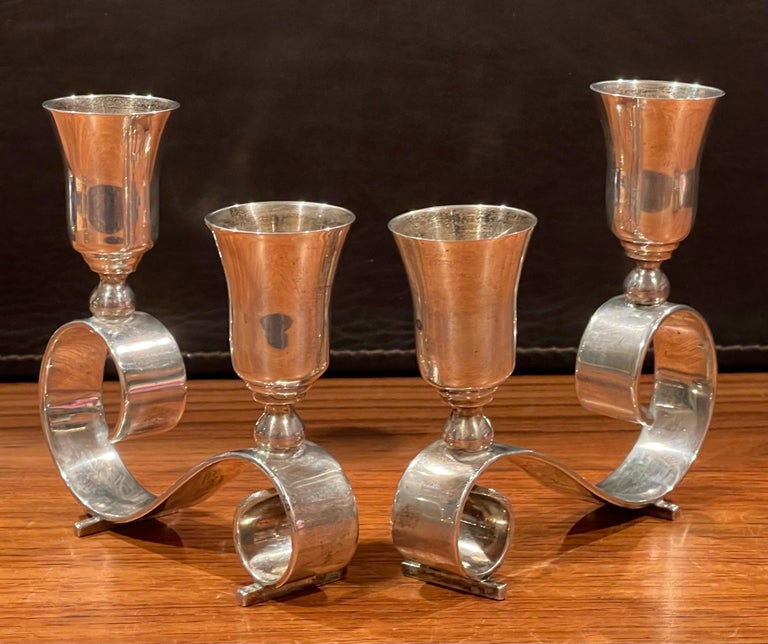 Pair of MCM Modernist Sterling Silver Candleholders by Juvento Lopez ...