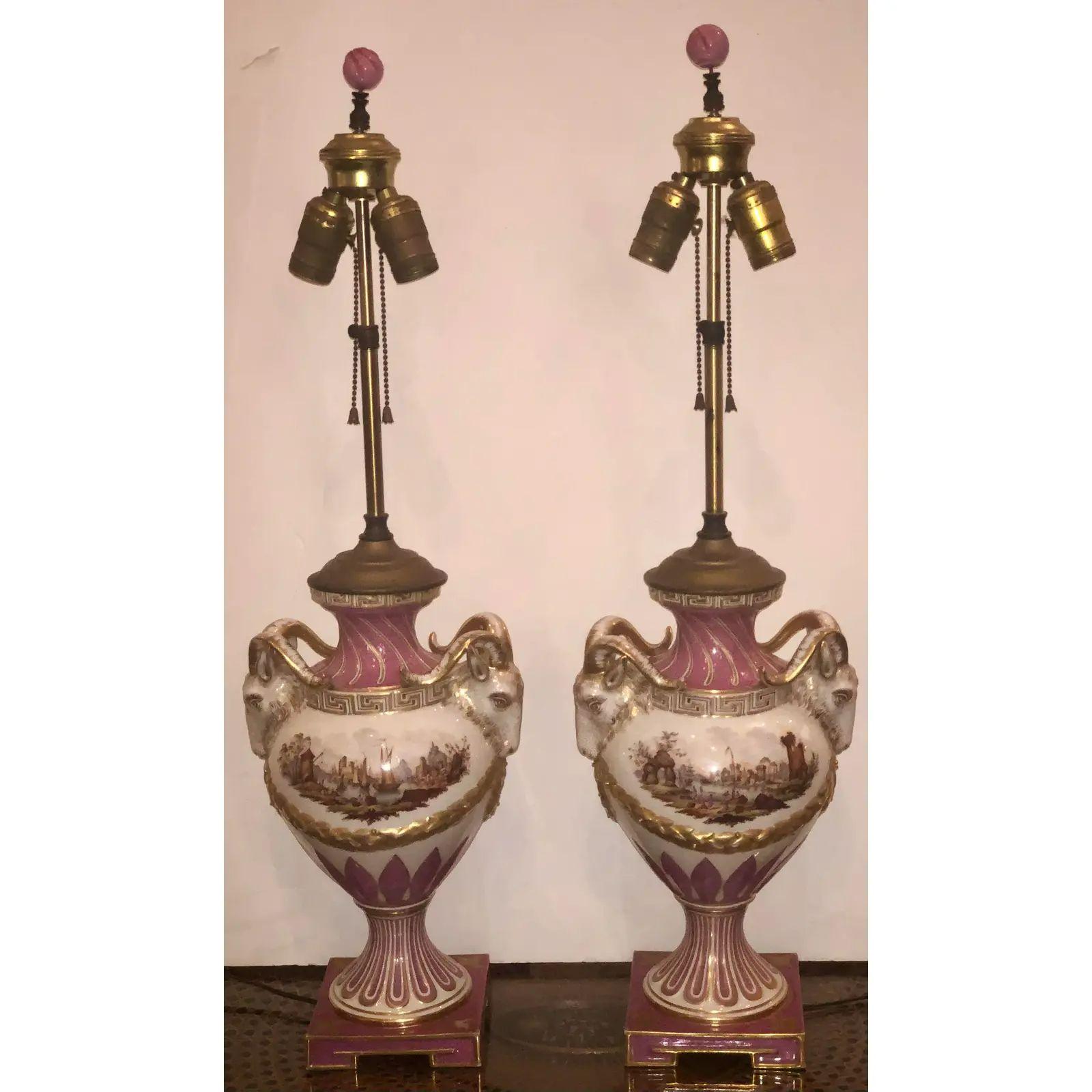 Pair of Meissen German Porcelain Scenic Urns Designer Table Lamps ...