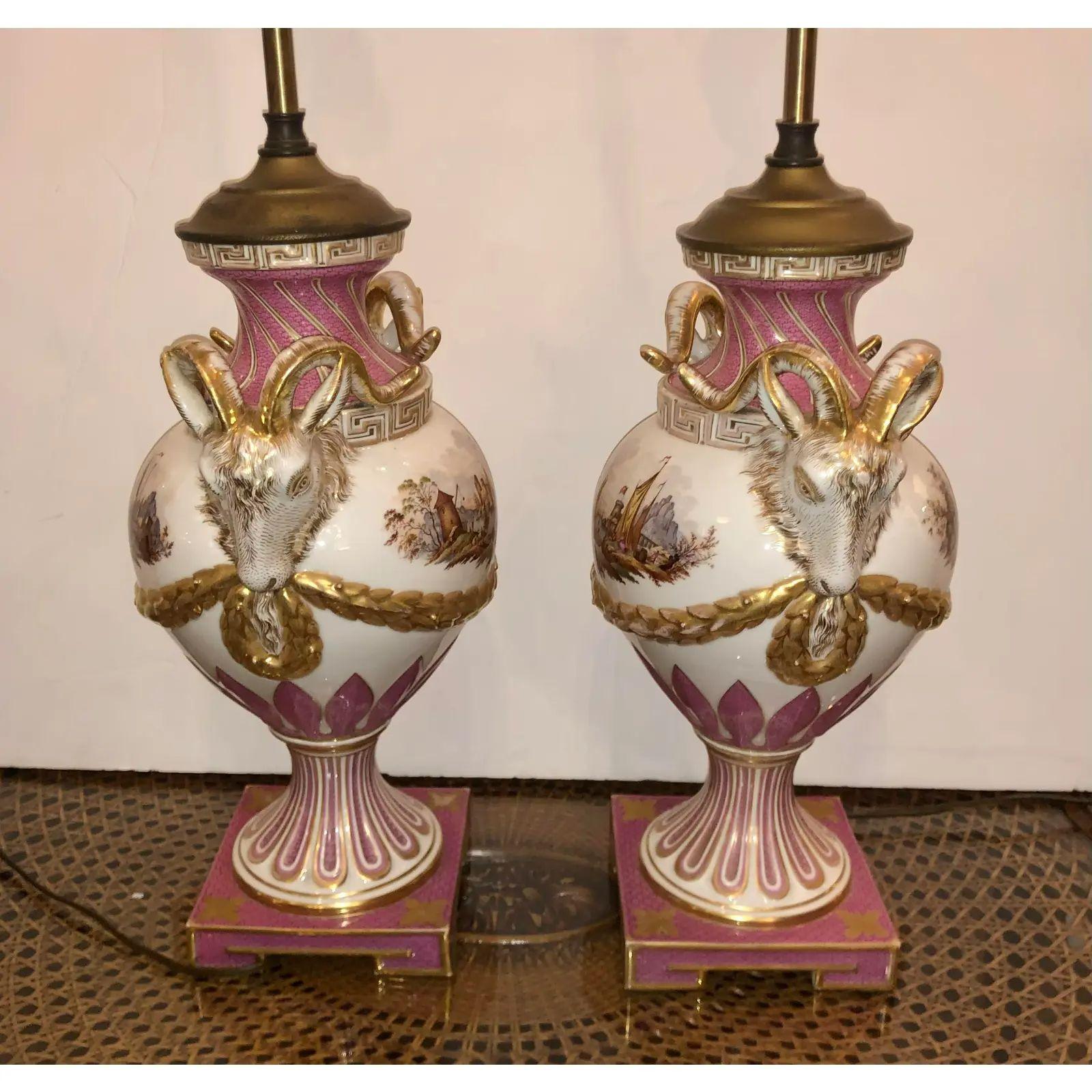 Pair of Meissen German Porcelain Scenic Urns Designer Table Lamps ...