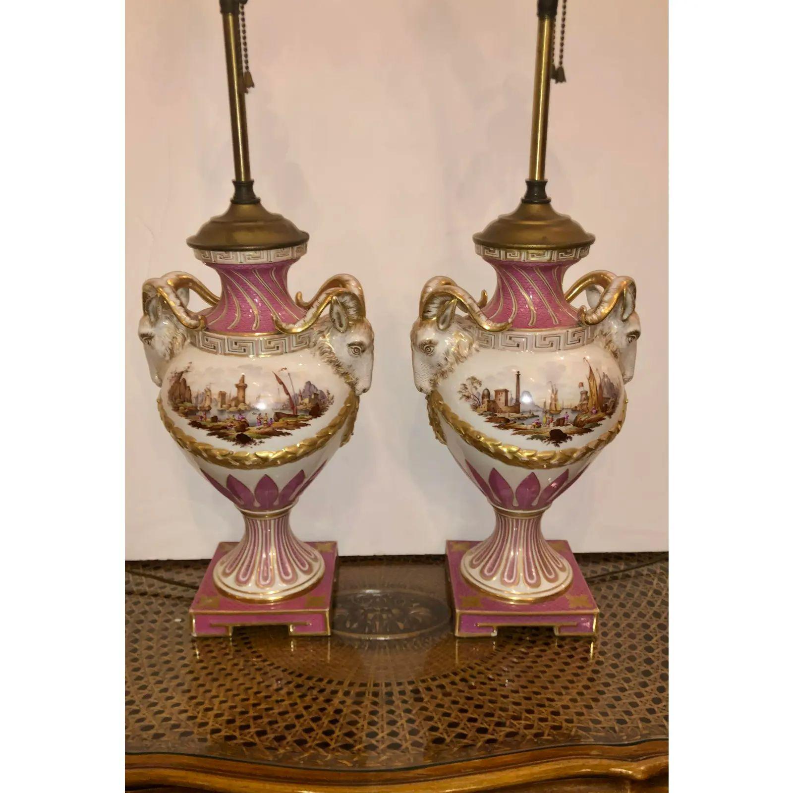 Pair of Meissen German Porcelain Scenic Urns Designer Table Lamps ...