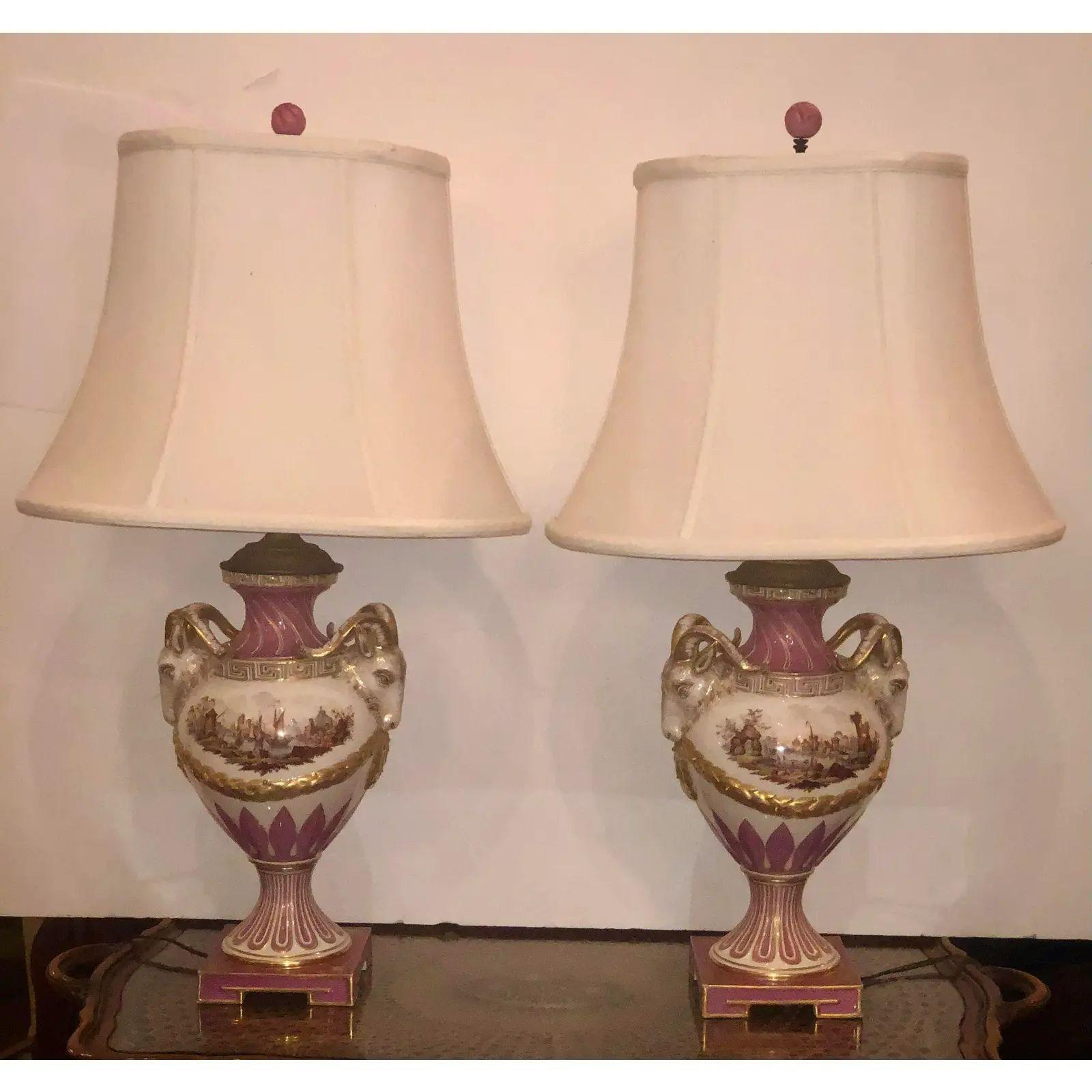 Pair of Meissen German Porcelain Scenic Urns Designer Table Lamps ...