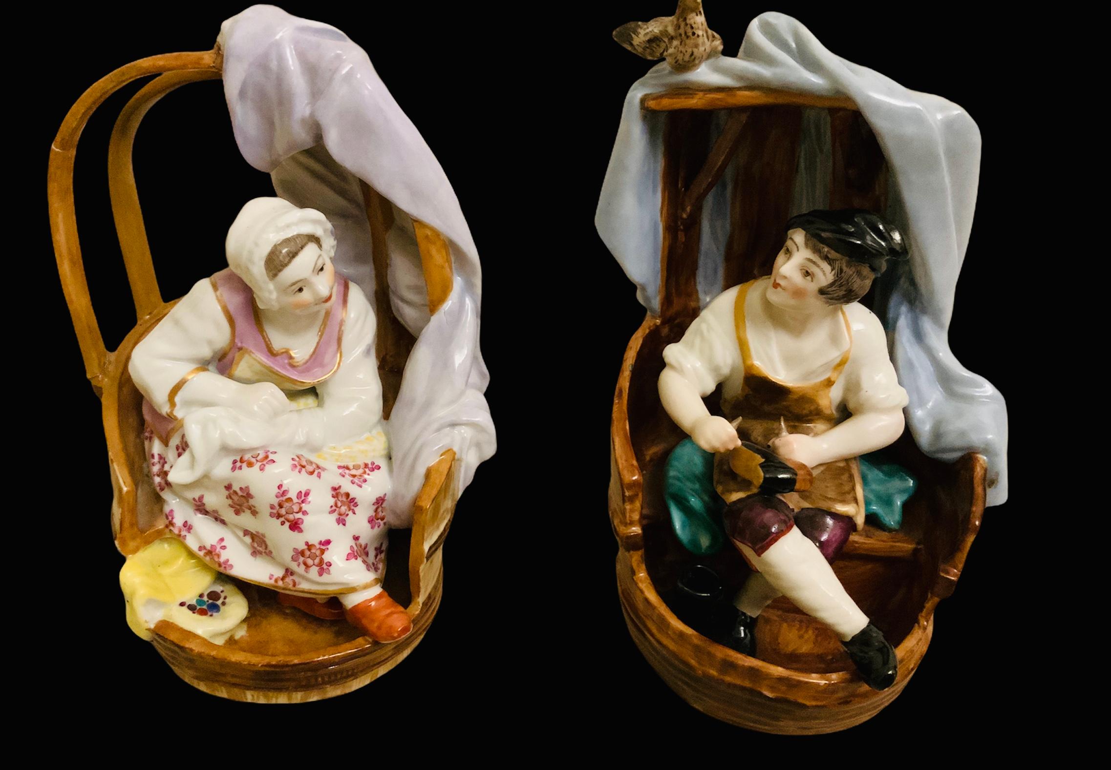 Pair of Meissen Hand Painted Porcelain Figurines, Shoemaker and His ...