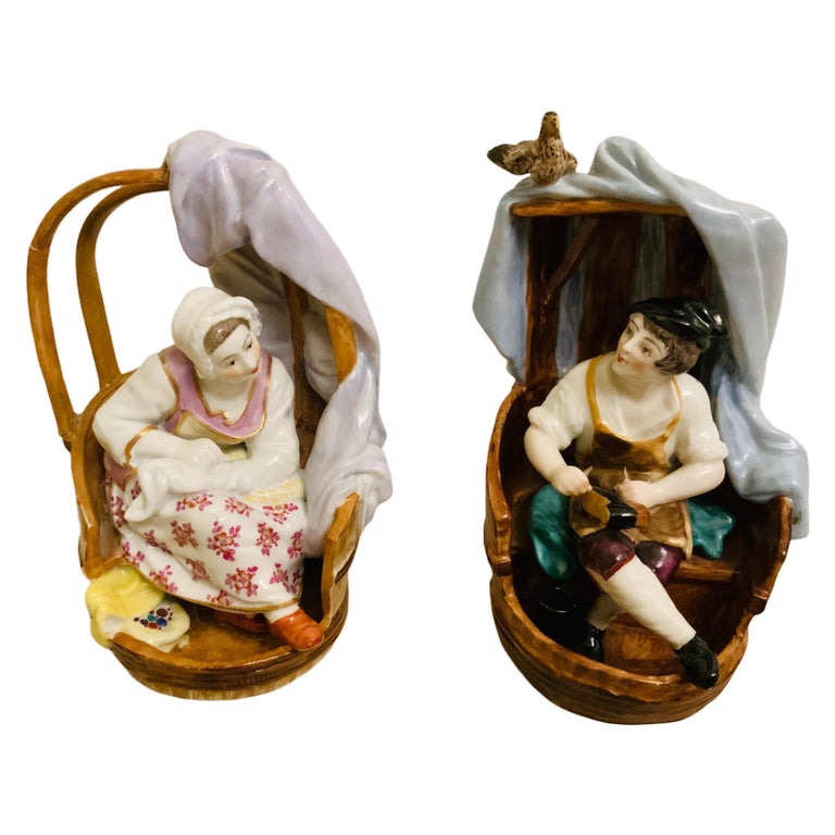 Pair of Meissen Hand Painted Porcelain Figurines, Shoemaker and His ...
