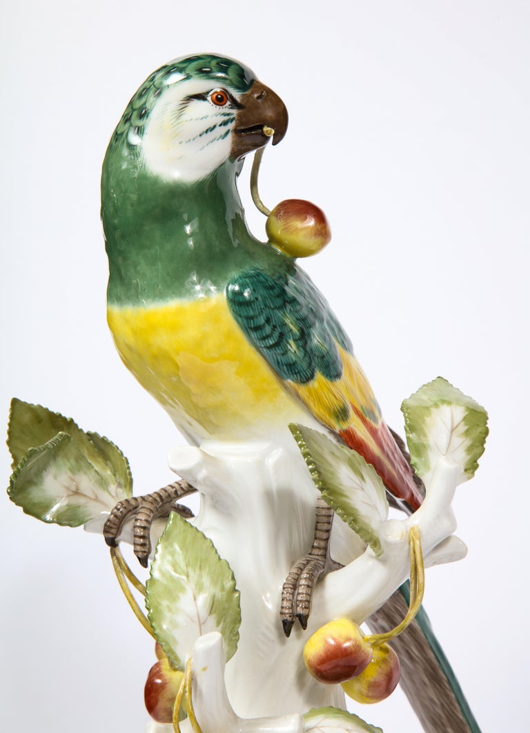 Pair of Meissen Porcelain Figures of Parrots with Cherries, Insects and ...