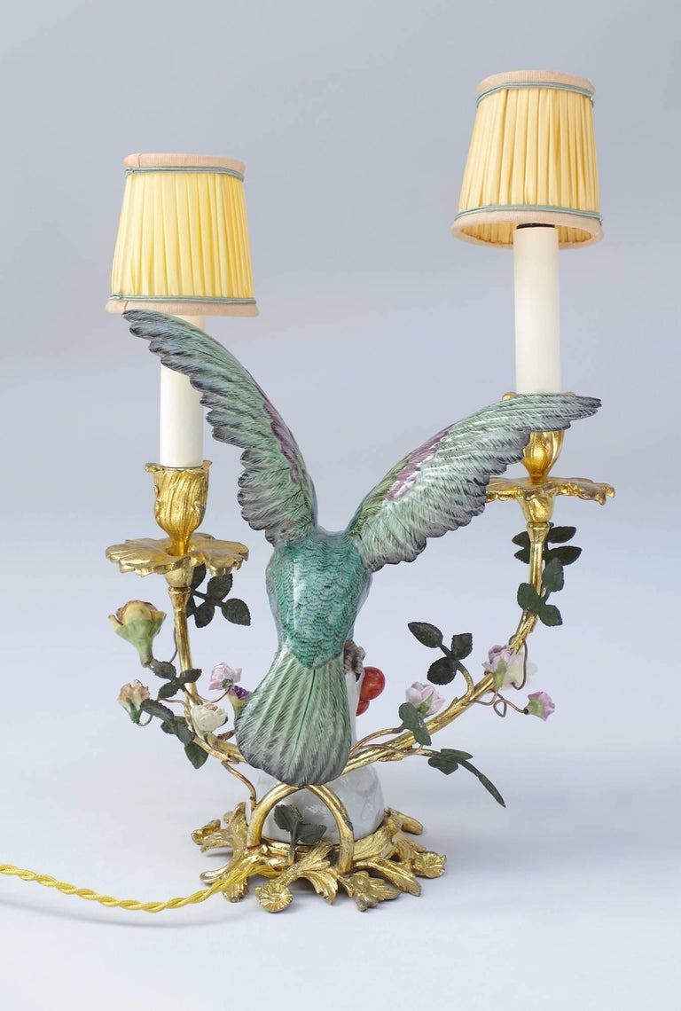 Pair of Meissen Style Birds Porcelain Lamps, Gilt Bronze Mount, 1900 ...