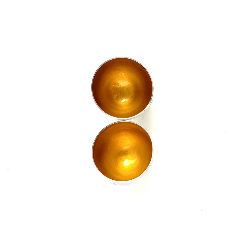 Pair of Meka Denmark Sterling Silver Enamel Salt Cellars at 1stDibs