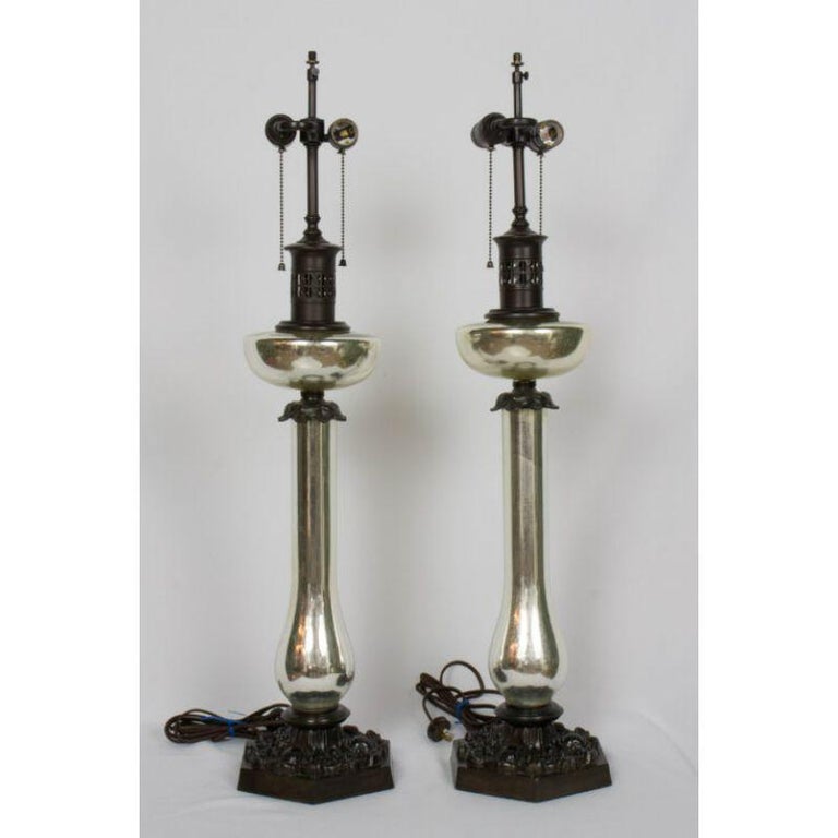 Pair of Mercury Glass Banquet Lamps For Sale at 1stDibs