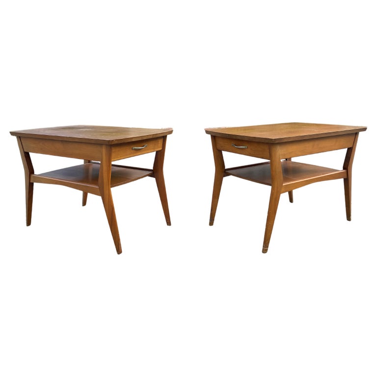 Pair of Mersman Midcentury End Tables with Shelf and Drawers For Sale ...