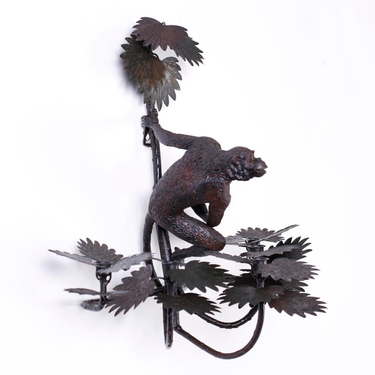 Pair of Metal and Cast Iron Monkey and Palm Sconces For Sale at 1stDibs ...
