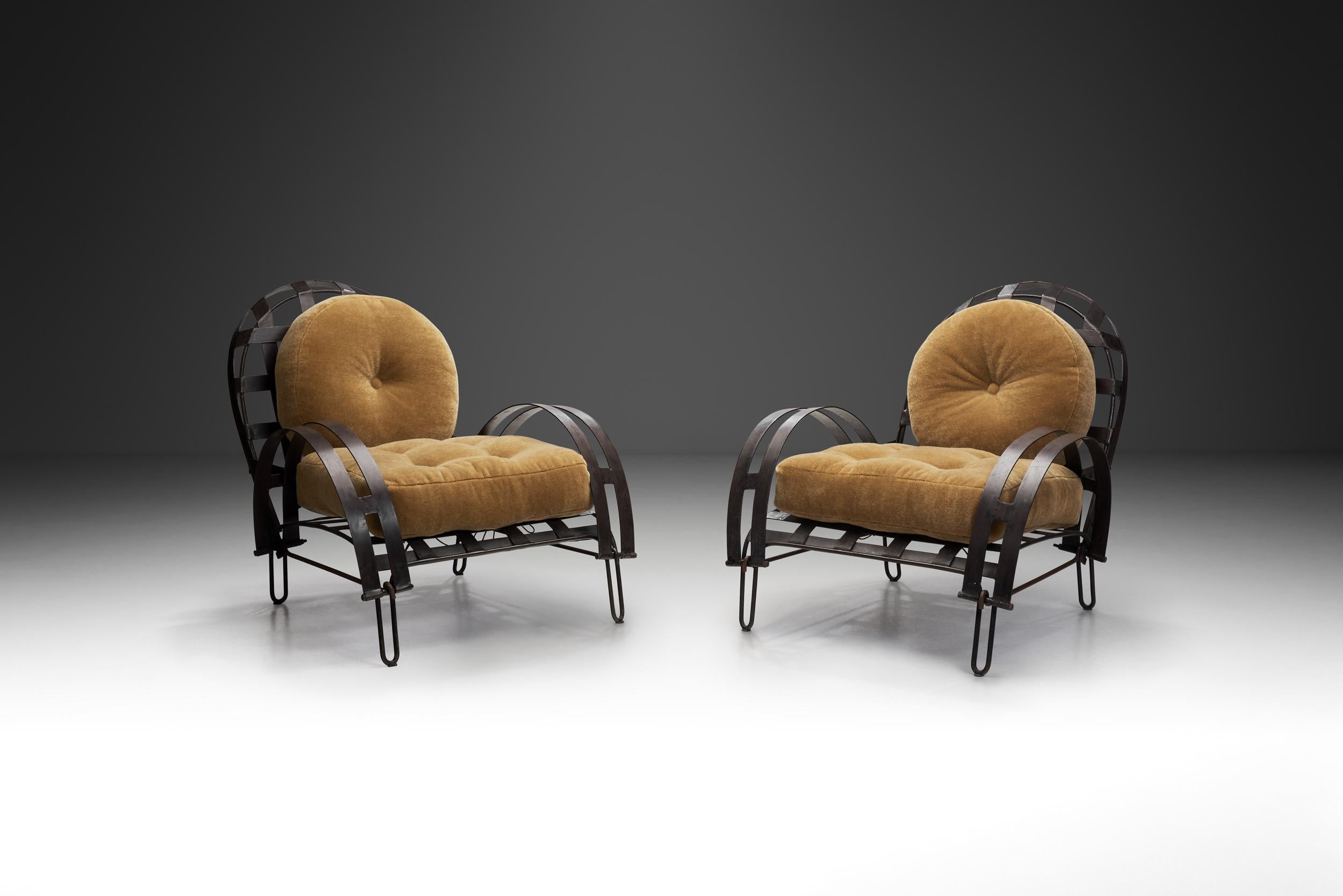 Pair of Metal Lattice Lounge Chairs With Upholstered Pillows, France ...