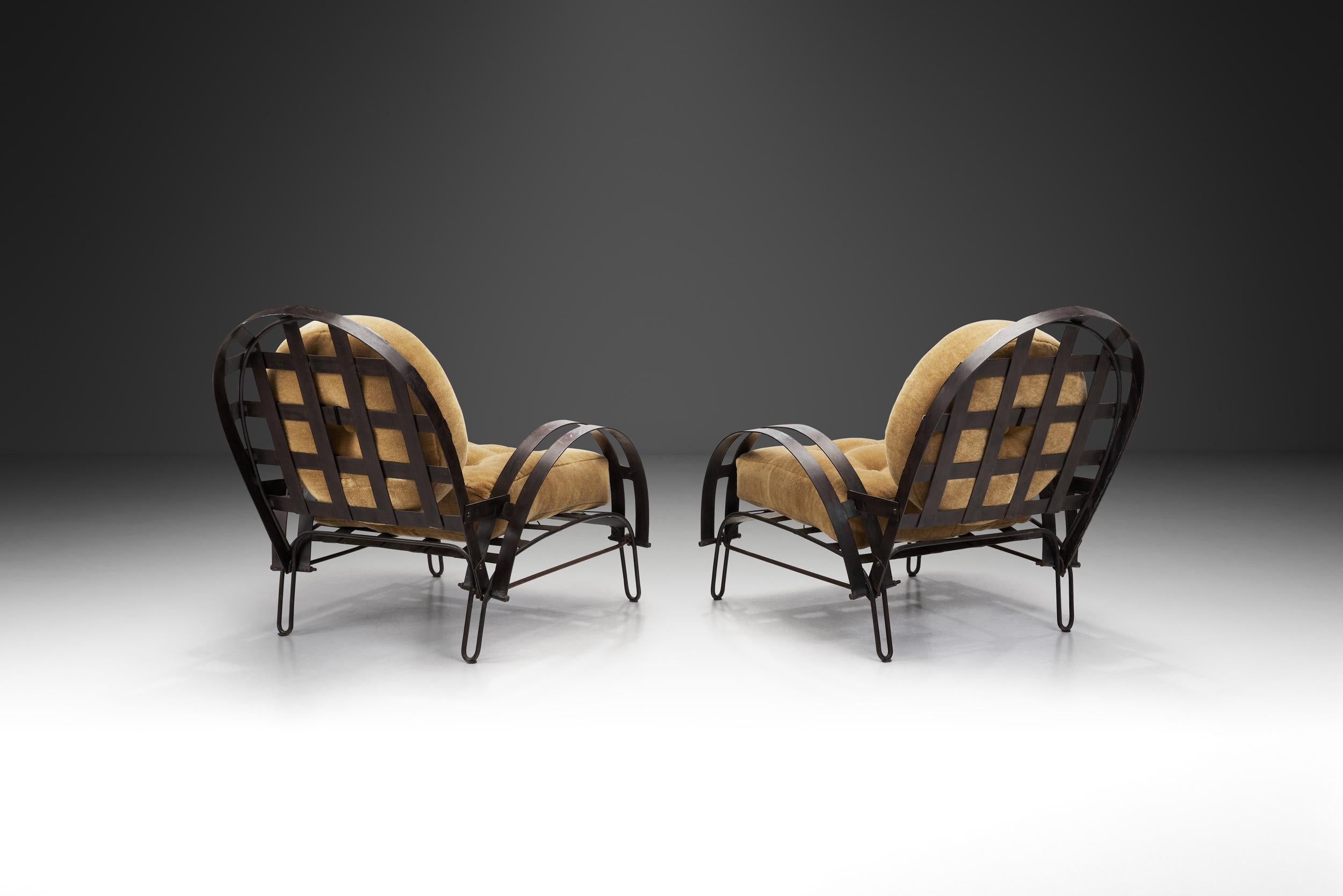 Pair of Metal Lattice Lounge Chairs With Upholstered Pillows, France ...