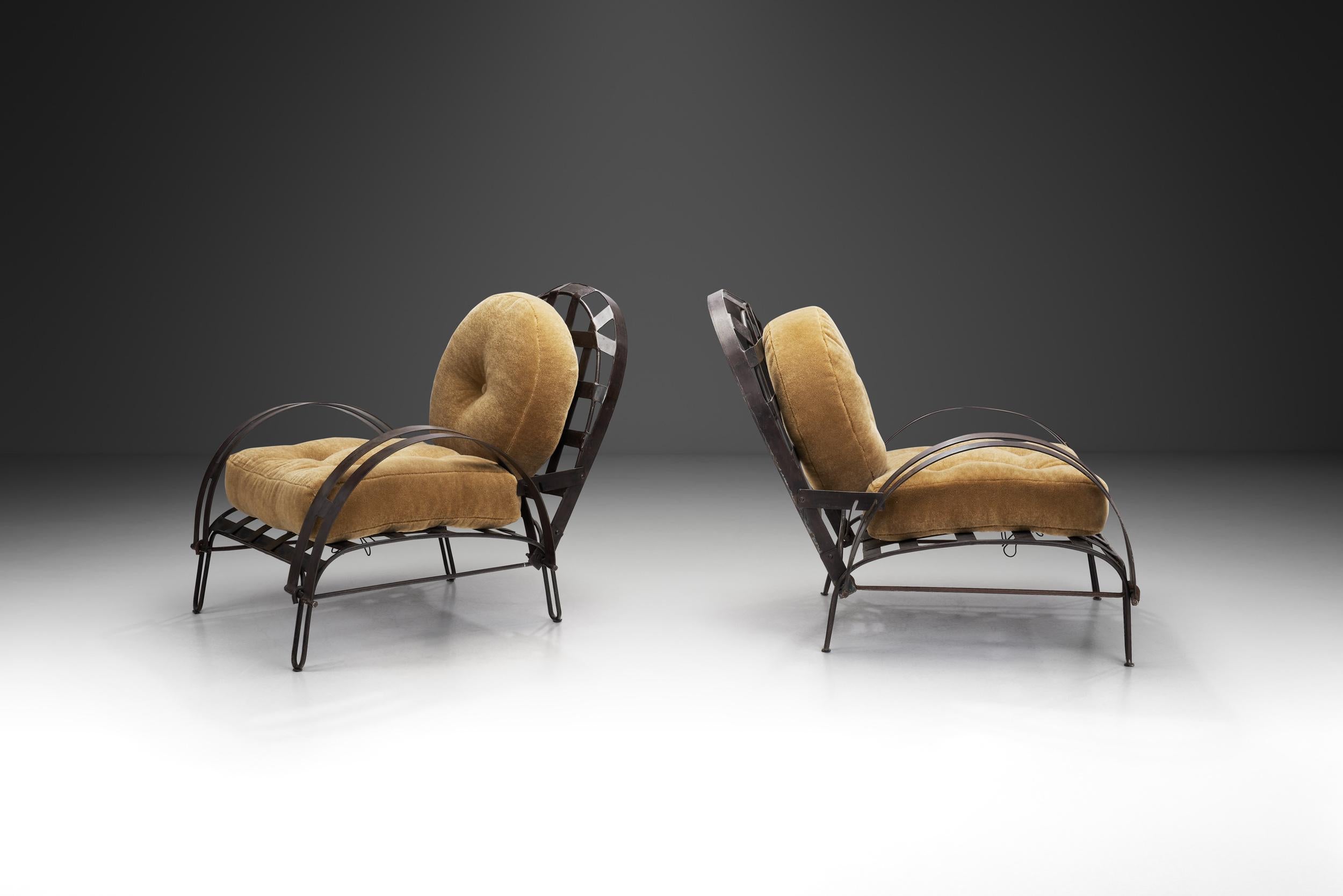 Pair of Metal Lattice Lounge Chairs With Upholstered Pillows, France ...