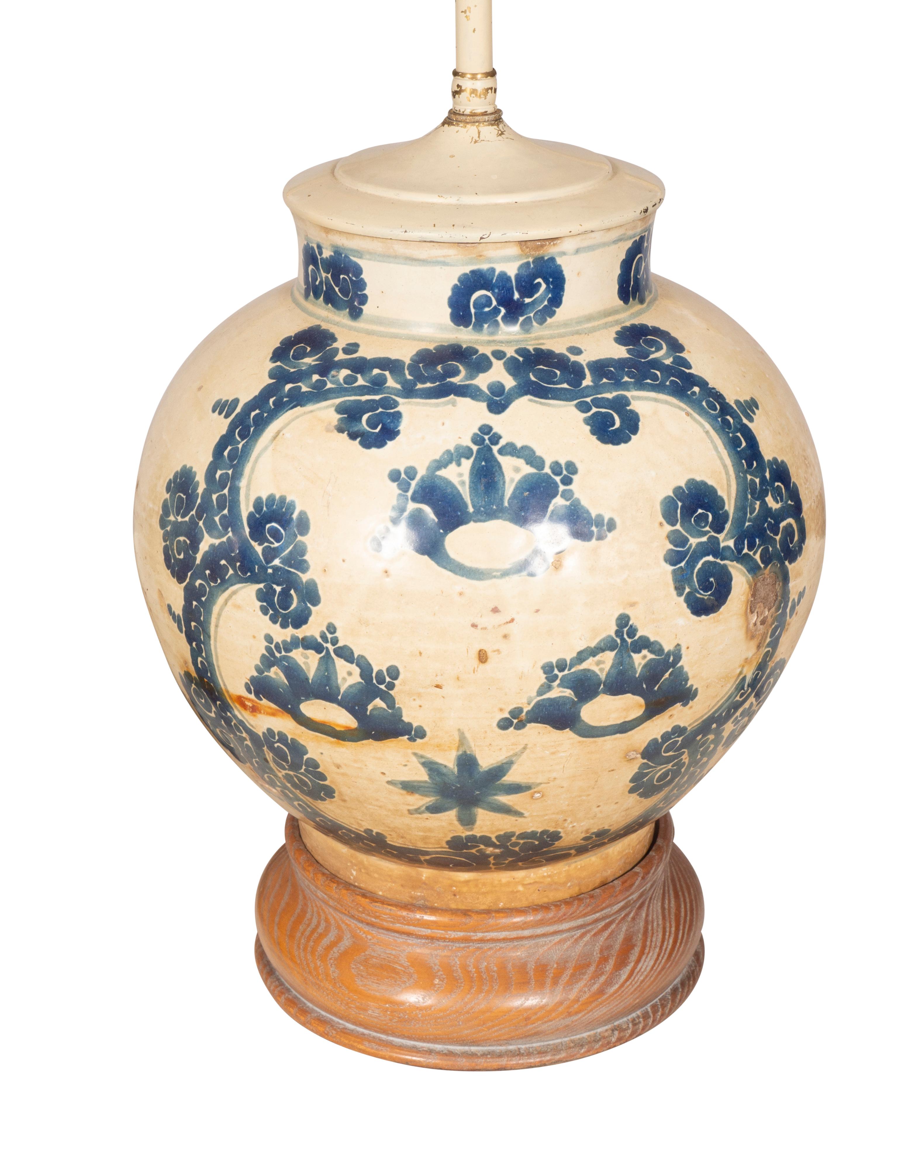 Pair of Mexican Blue and White Pottery Table Lamps at 1stDibs