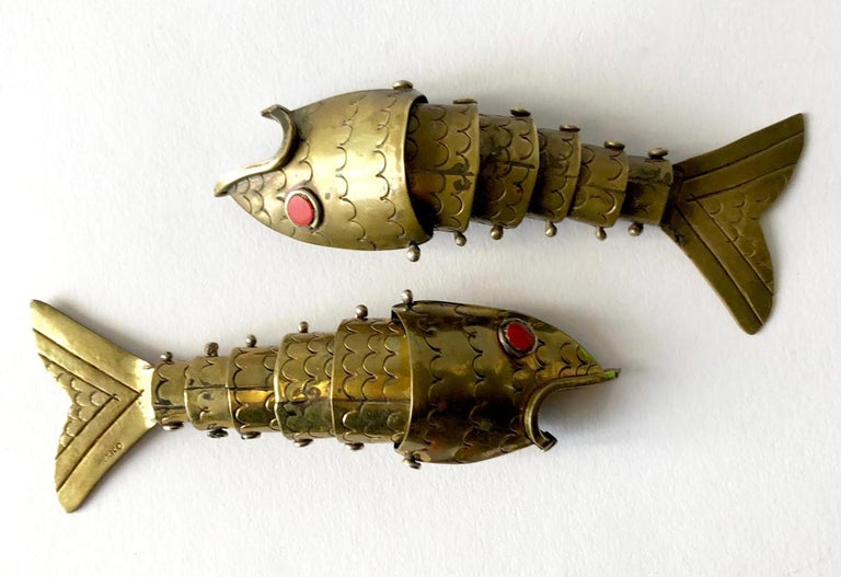 Pair of Mexican Modern Brass Articulated Fish Sculptures at 1stDibs