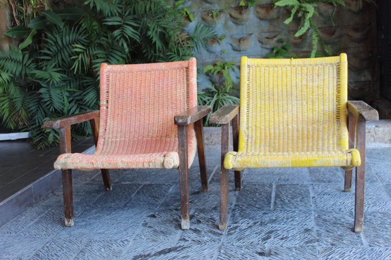 Pair of Mexican Wood and Cane Armchairs, 1950s For Sale at 1stdibs