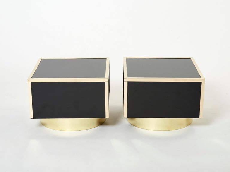 Pair of Michel Pigneres Black Lacquered Brass Nightstands Tables 1970s ...
