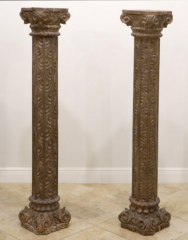 Pair of Mid 19th Century Anglo Indian Well Carved Hardwood Balustrade ...