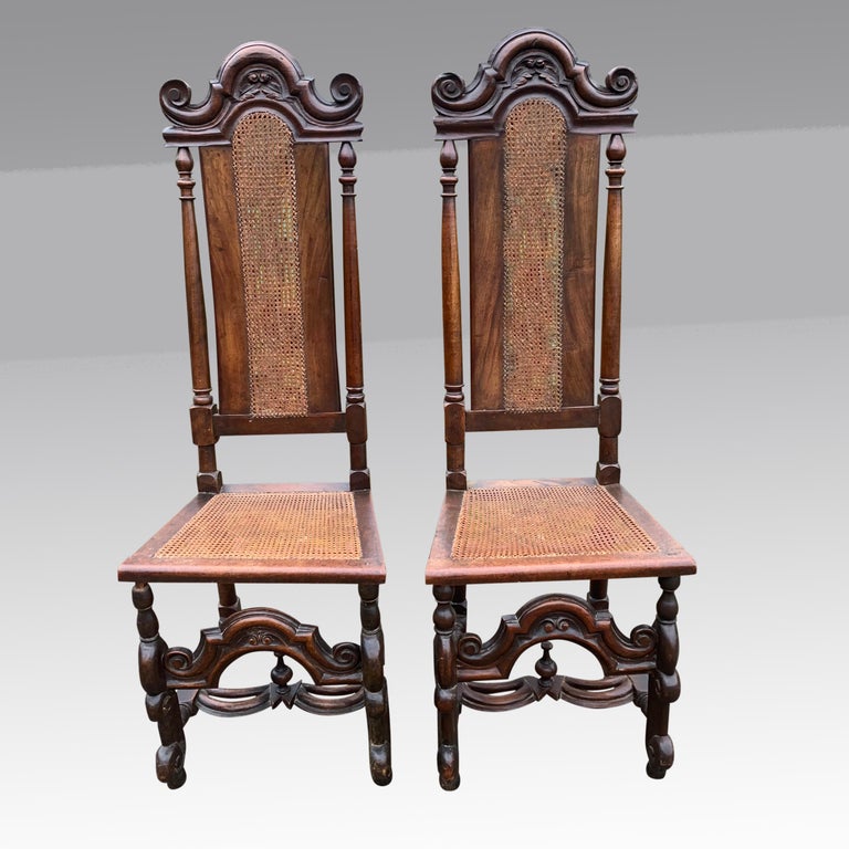 Pair of Mid 19th Century Carolean Style High Back Walnut Chairs For ...