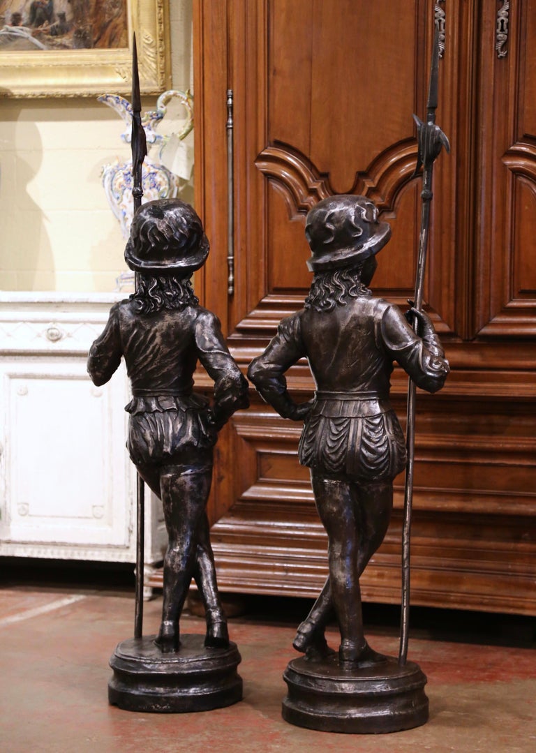 Pair of Mid-19th Century French Polished Iron Guard Statues with ...