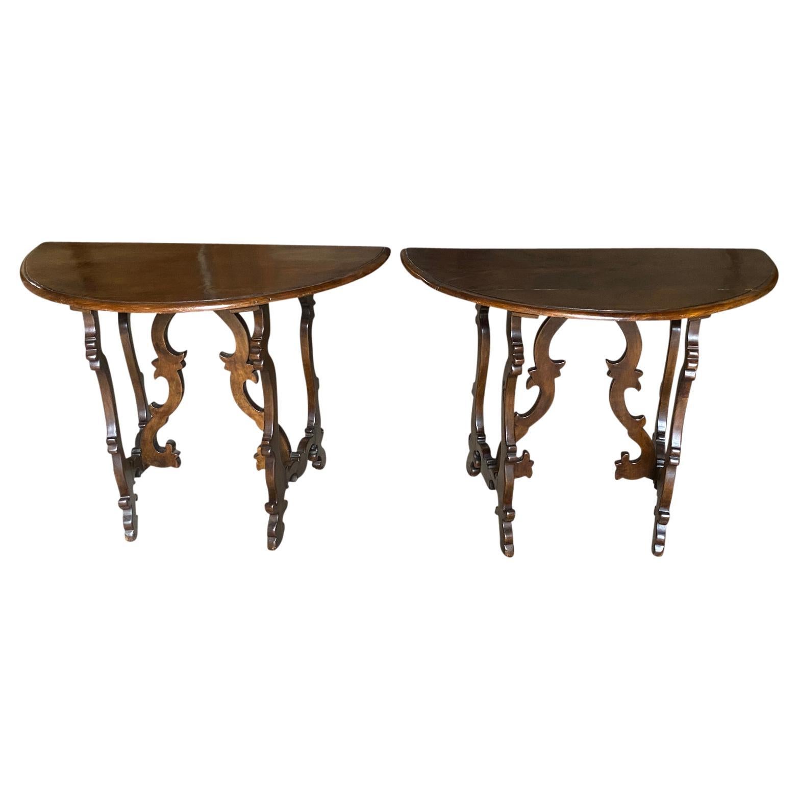 English Mahogany 19th Century Demi-Lune Console Table with Tambour ...