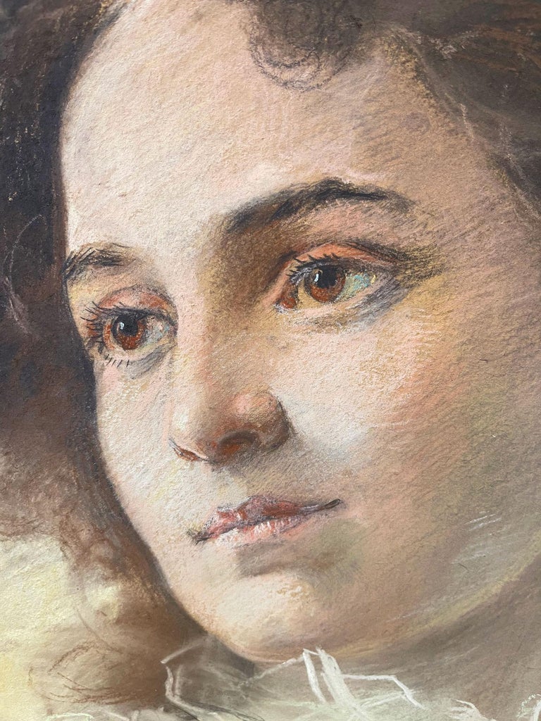 Pair of Mid 19th Century Portraits of Two Young Women Pastel Drawings ...