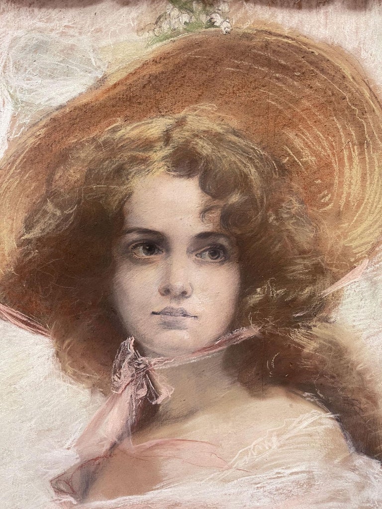 Pair of Mid 19th Century Portraits of Two Young Women Pastel Drawings ...