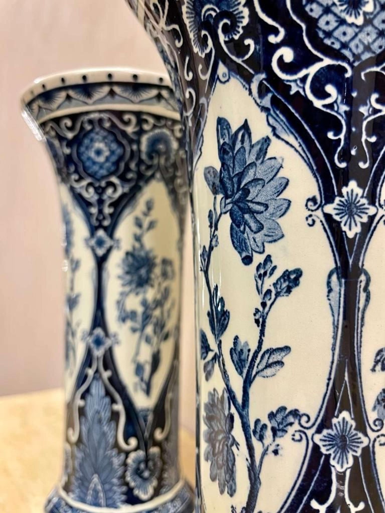 Pair of Mid-20th Century, Blue and White, Dutch Delft Open Fluted Vases ...