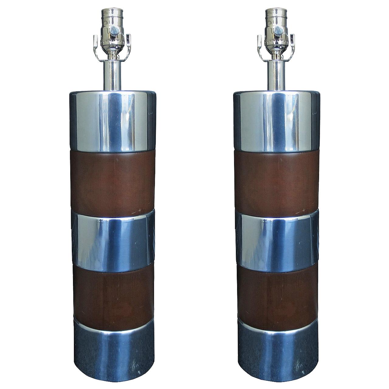 Two Dark Gray Ceramic Cylinder-Shape Lamps at 1stDibs