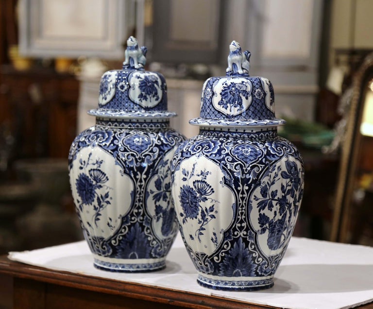 Pair of Mid-20th Century Dutch Blue and White Royal Maastricht Delft ...