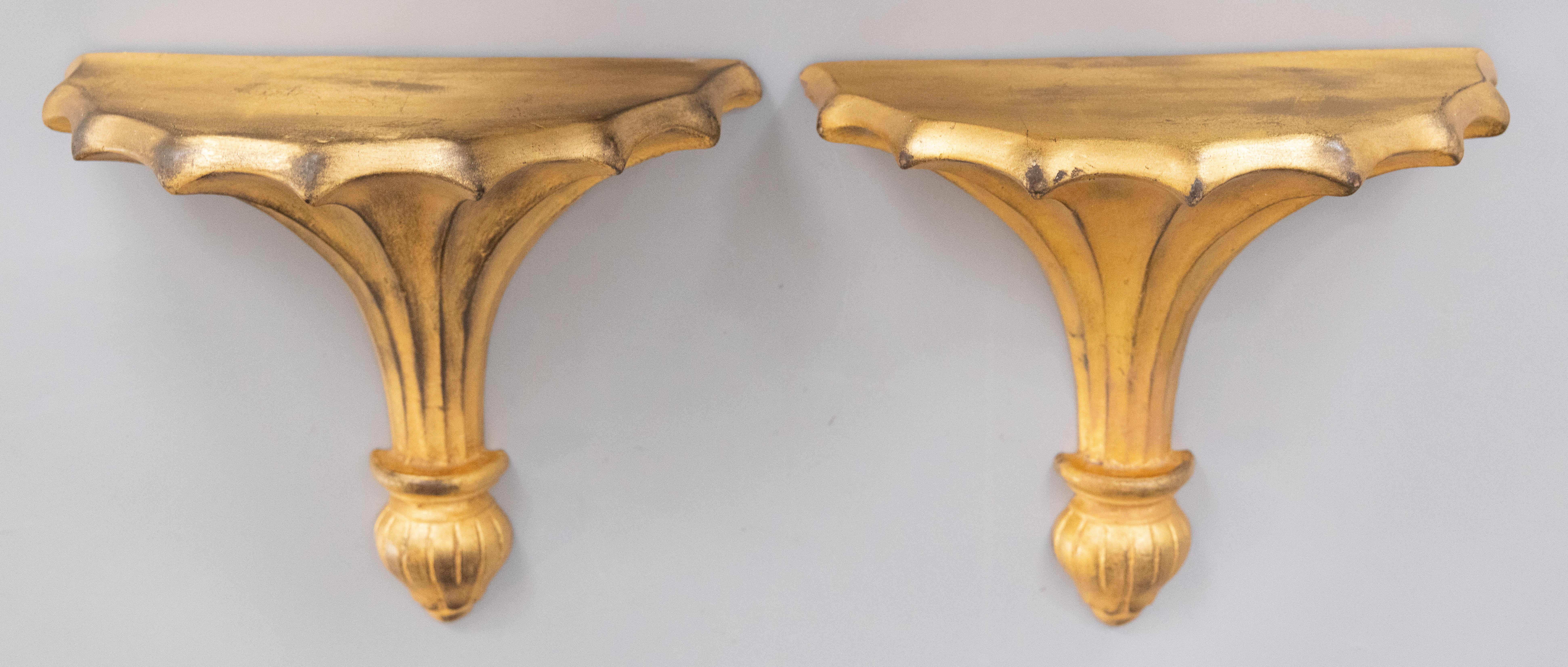 Pair of Mid-20th Century Hollywood Regency Italian Gilt Wall Brackets ...