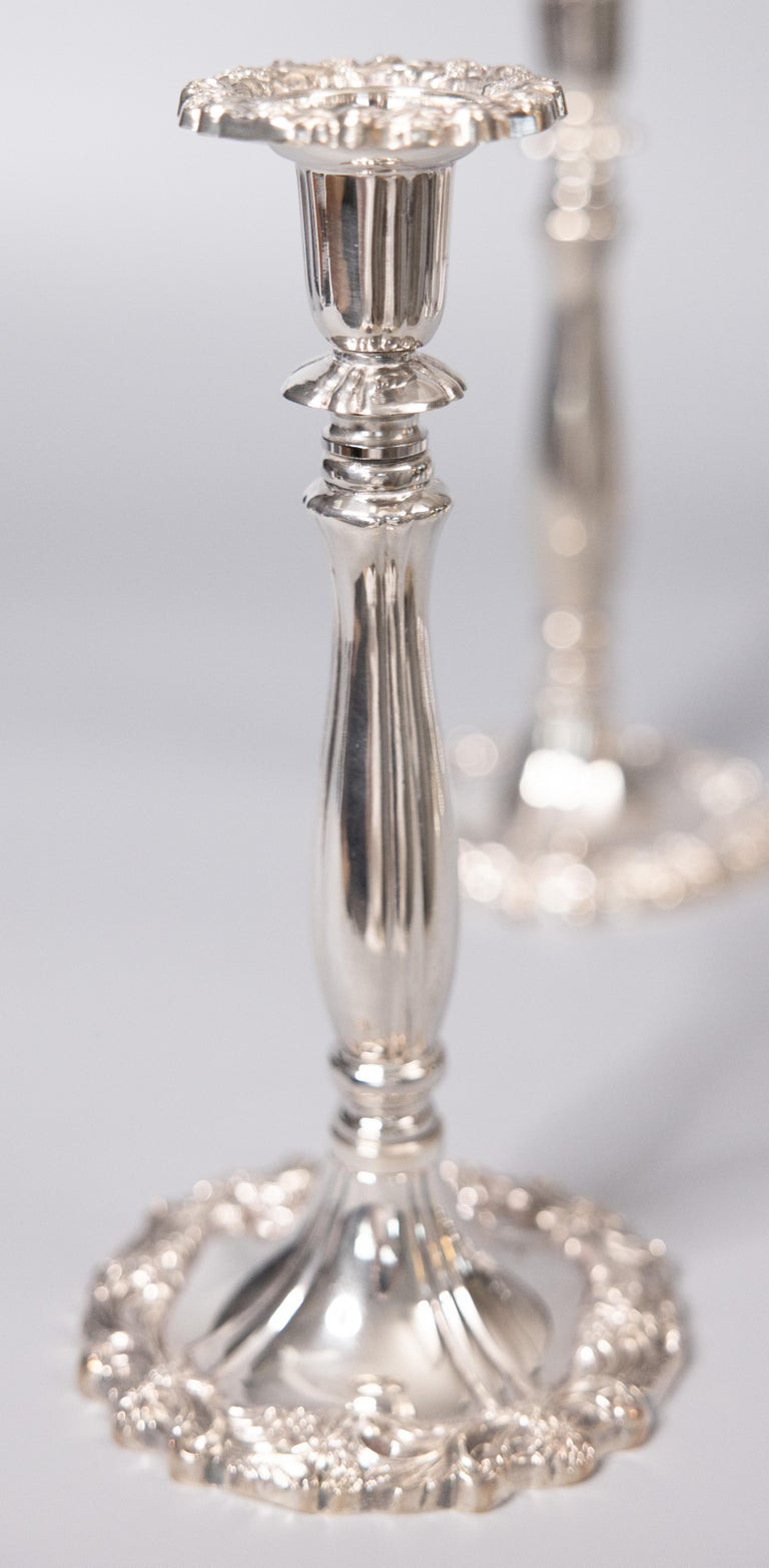 Pair of Mid-20th Century Italian Rococo Style Silver Plate Candlesticks ...