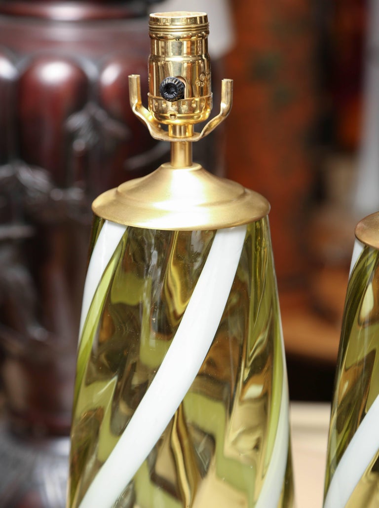 Pair of Midcentury "Apple Green" Murano Table Lamps at 1stDibs