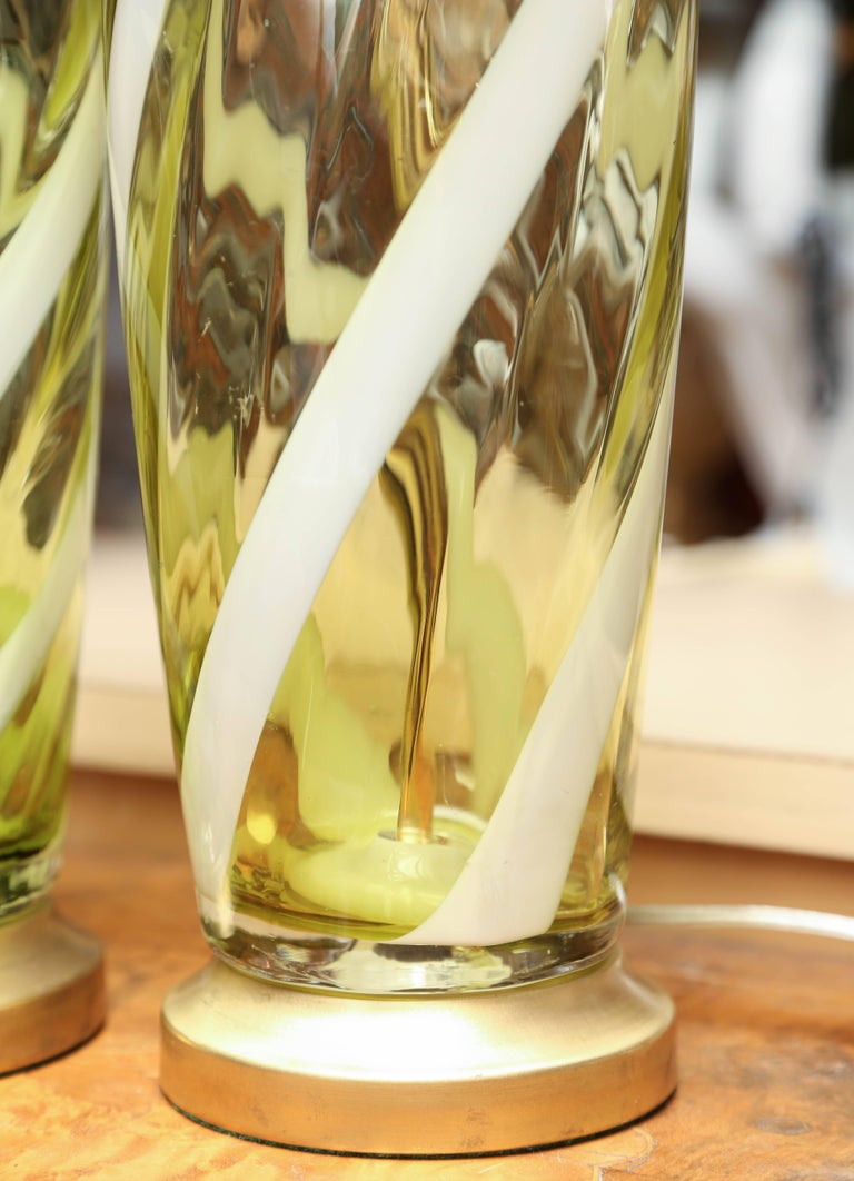 Pair of Midcentury "Apple Green" Murano Table Lamps at 1stDibs