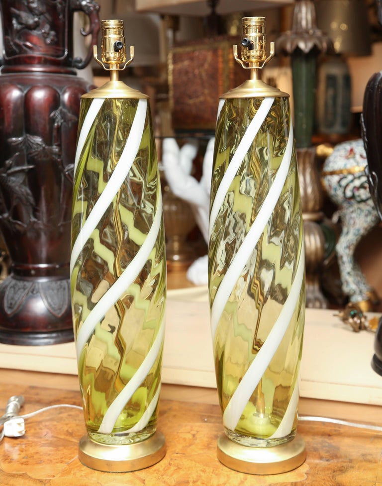 Pair of Midcentury "Apple Green" Murano Table Lamps at 1stDibs