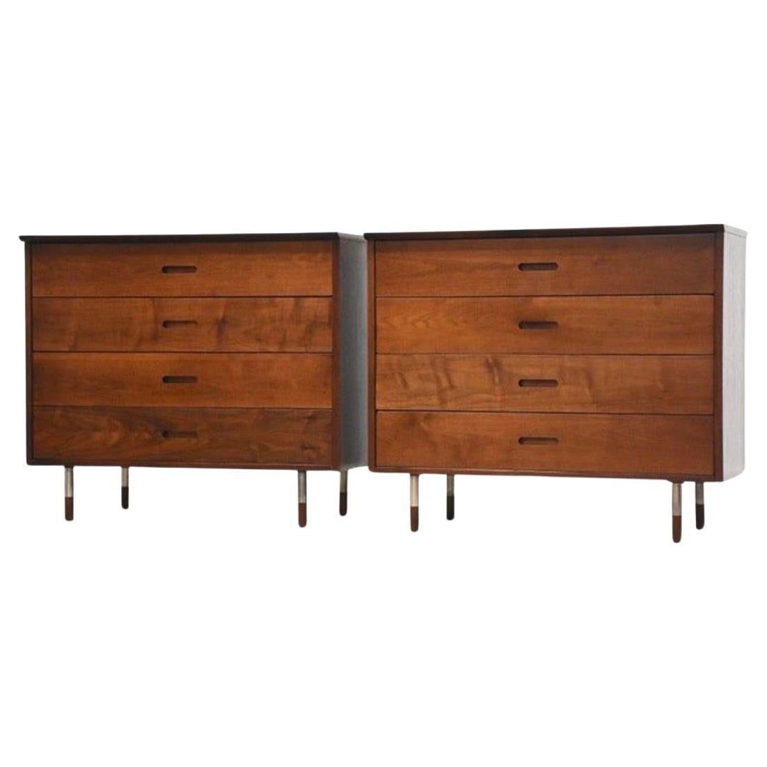 Pair of mid century 4 drawer walnut dressers by founders For Sale at ...