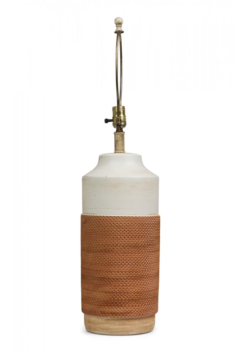 Pair of Mid-Century American Ceramic Terra Cotta Roll Table Lamps For ...