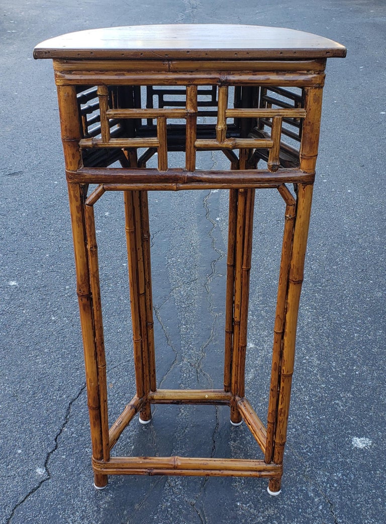 Pair of Midcentury Asian Bamboo and Wood Demilune Side Tables or Plant ...