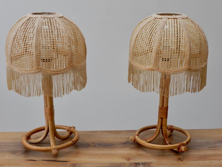Pair of Midcentury Bamboo Table Lamp with Fringe Shade at 1stDibs ...