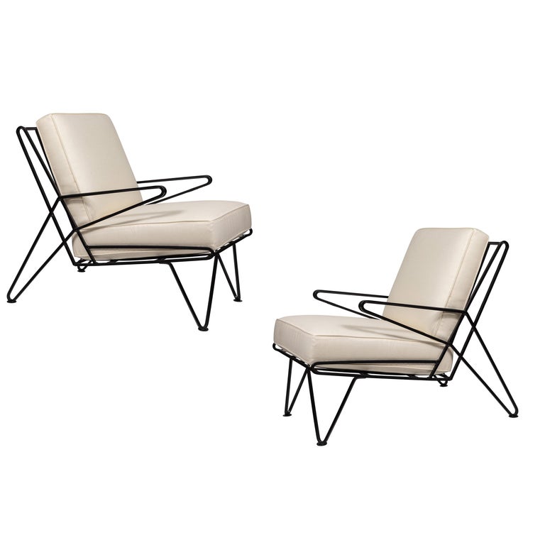Pair of Midcentury Black Iron Lounge Chairs at 1stDibs