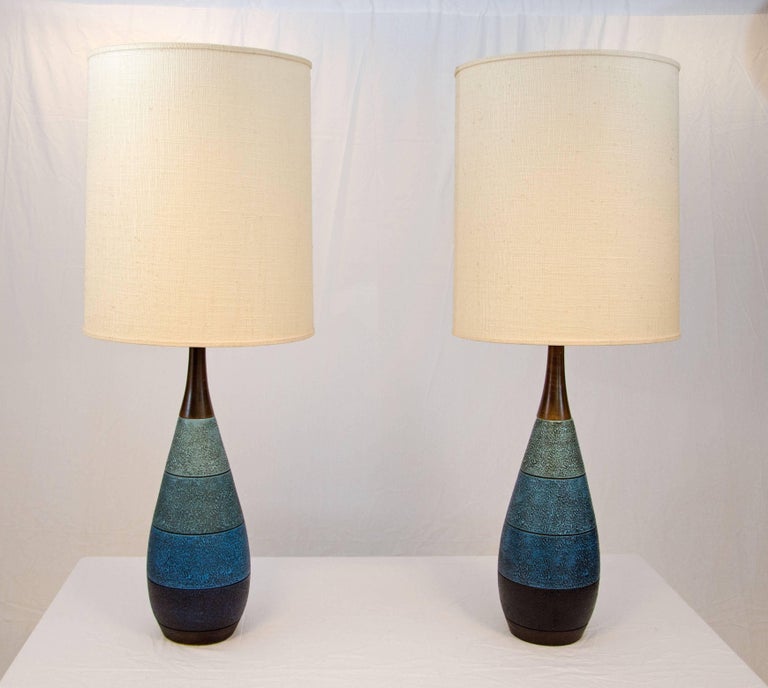 Pair of Midcentury Blue Ceramic Lamps, London Lamps at 1stDibs